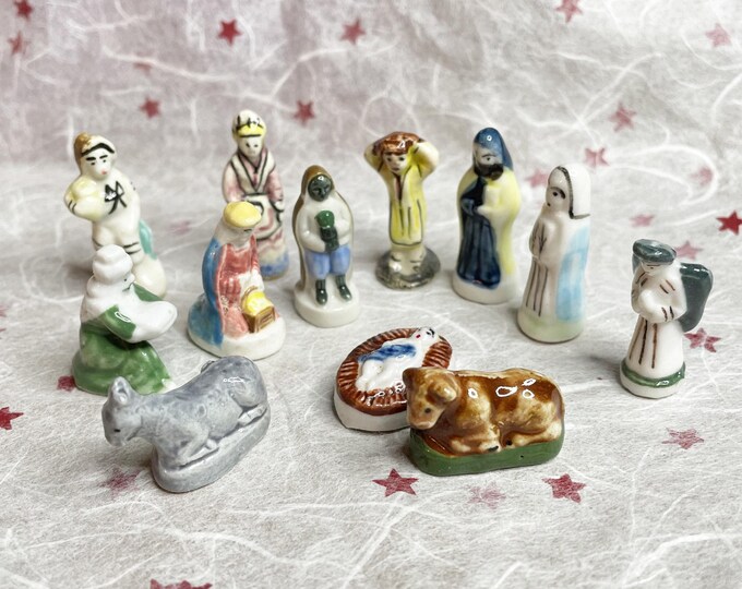 French Feves Vintage Miniatures Nativity Crib, Jesus Lady Virgin Mary ...