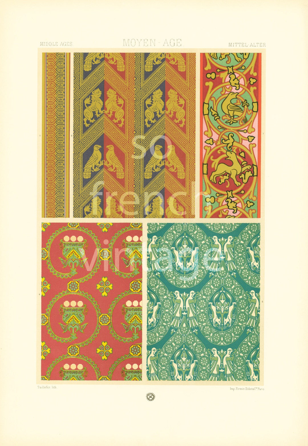 1885 Antique Decorative Arts Print, Xl,ancient Textiles, Racinet, Paris ...