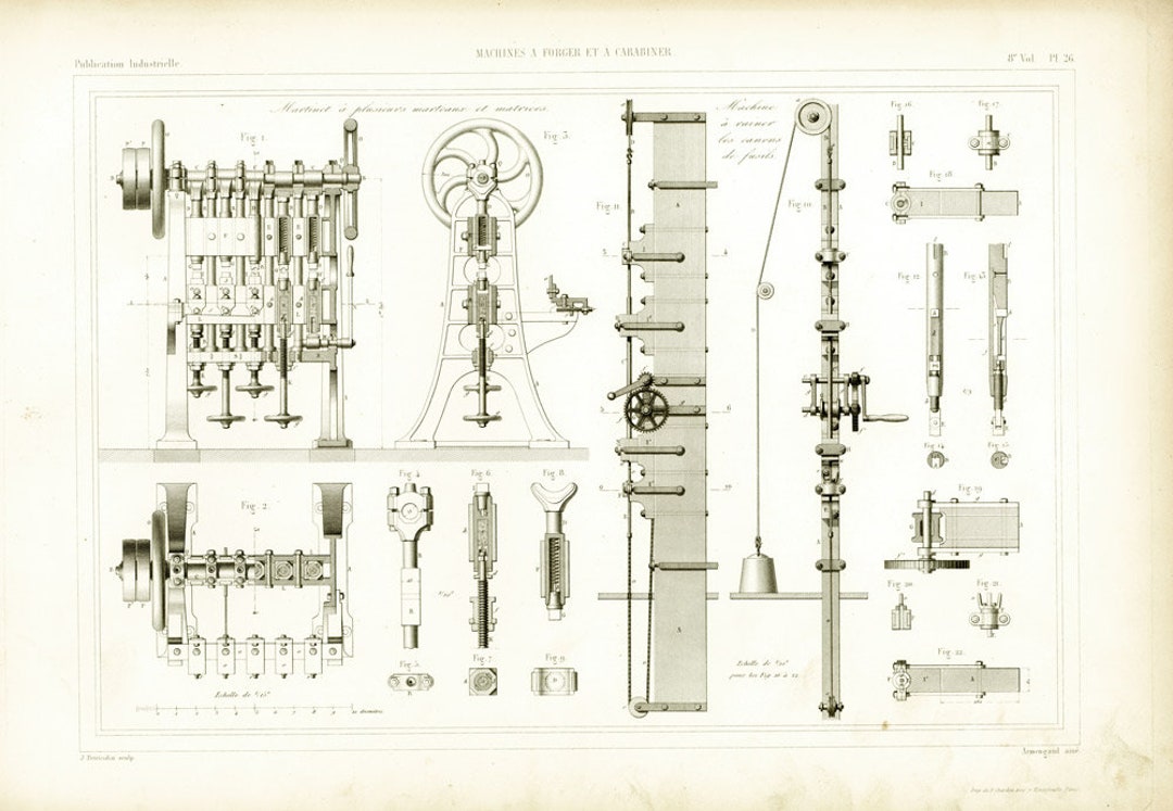 1853 Steam Hammer Metal Working Invention Blacksmith Power Trip Hammer ...