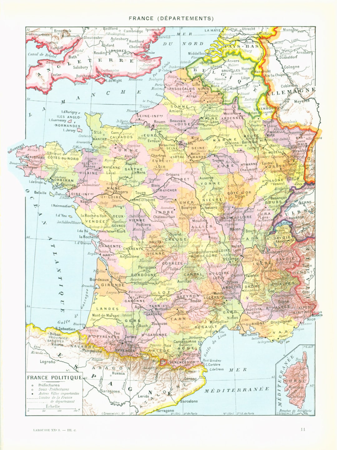1933 Vintage Map of France. Antique Historical Map. Encyclopedia ...