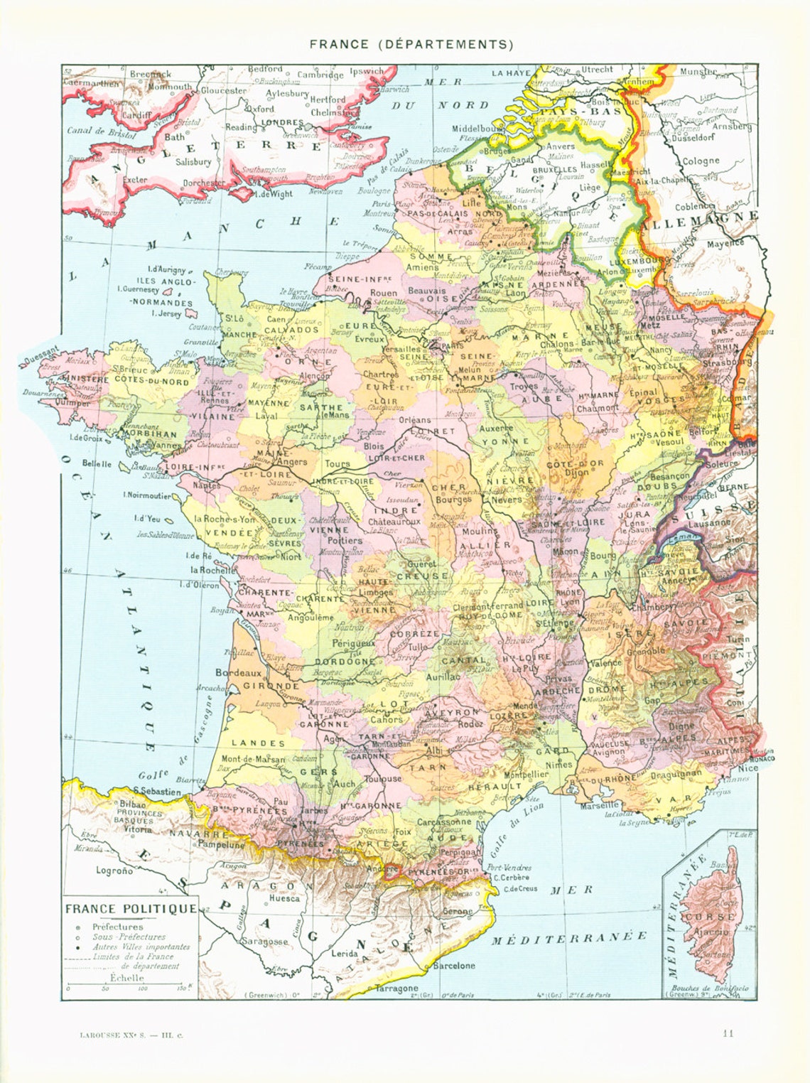 1933 Vintage Map of France. Antique Historical Map. - Etsy