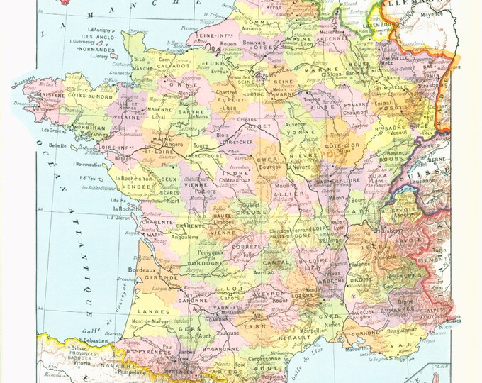 1933 Vintage Map of France. Antique Historical Map. Encyclopedia ...