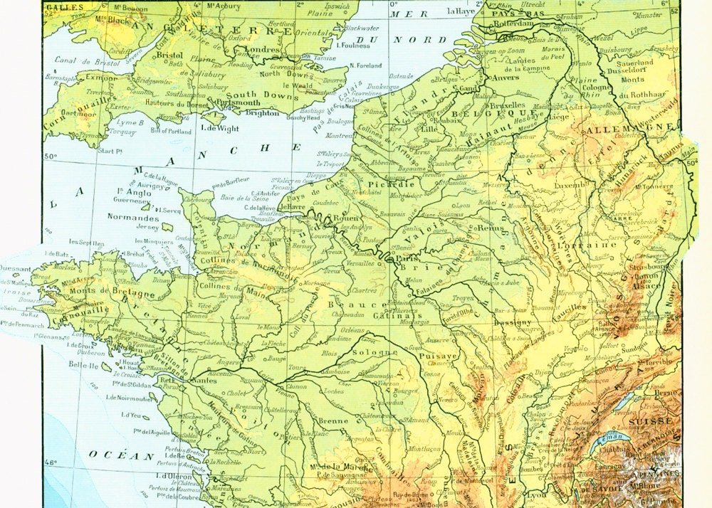 1933 Antique Map of France. Antique French Map. Encyclopedia Larousse ...