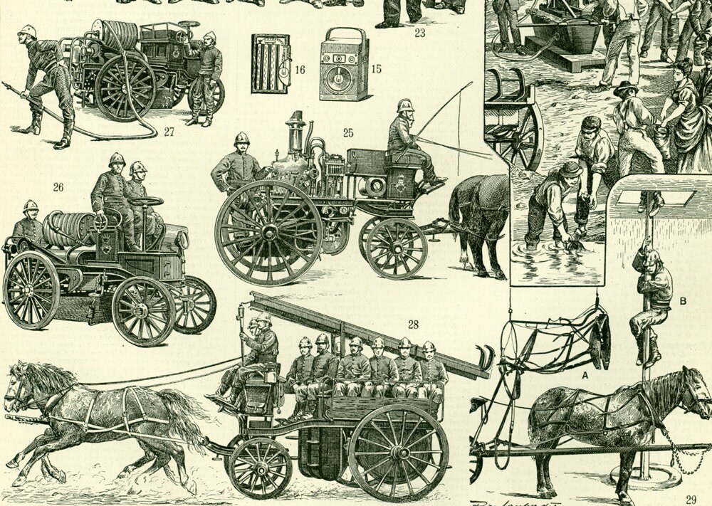 1897 Firemen Antique Print Fire Engine Fire House | Etsy