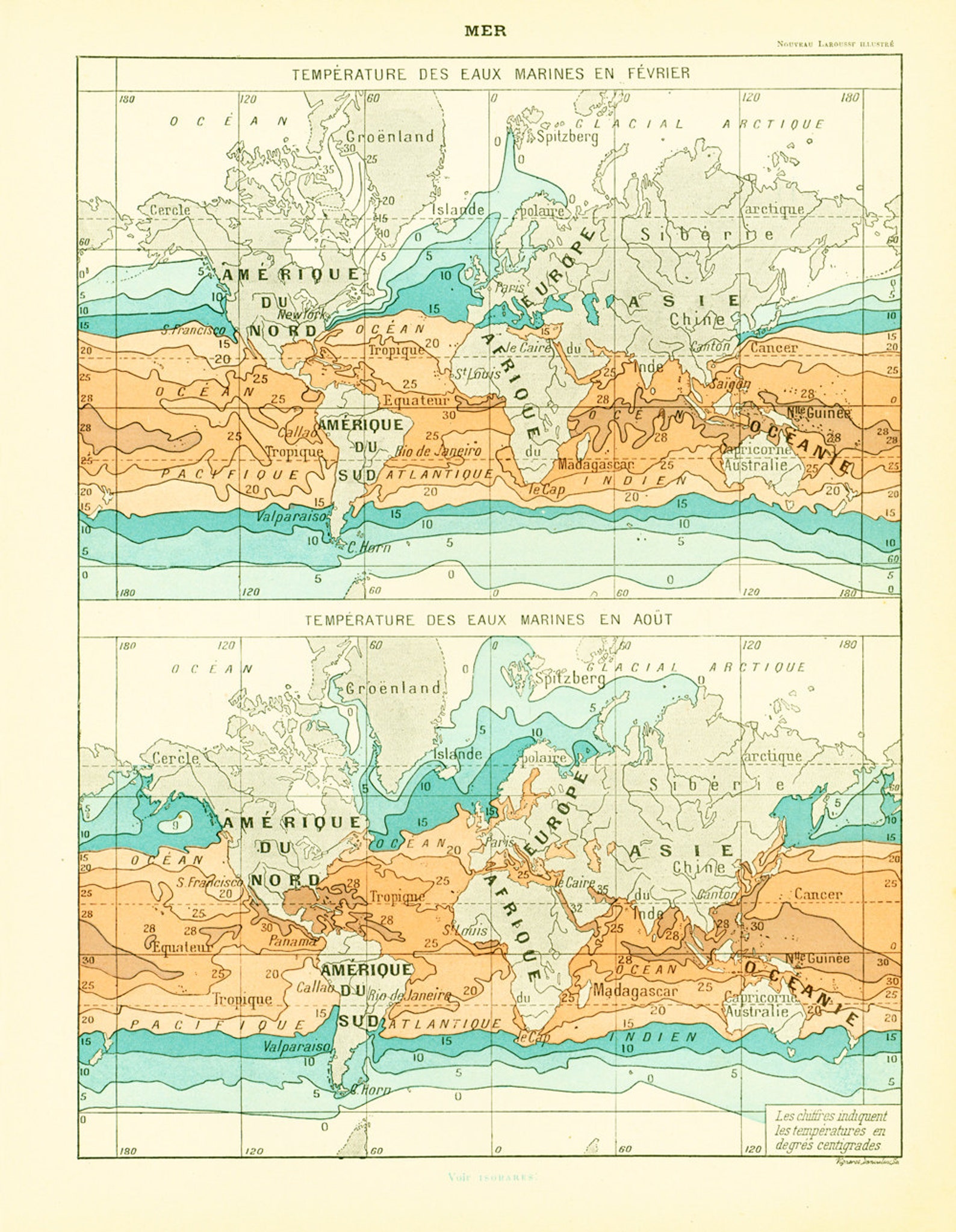 1897 Antique Weather Map Temperature Climate Change Larousse - Etsy