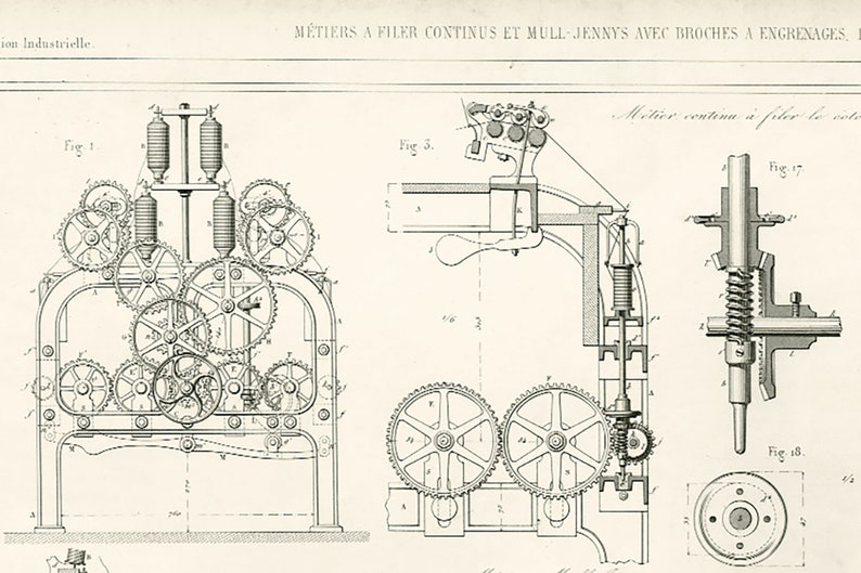 1855 Spinning Mule Patent Loom Print Manufacturing Machinery Factory ...