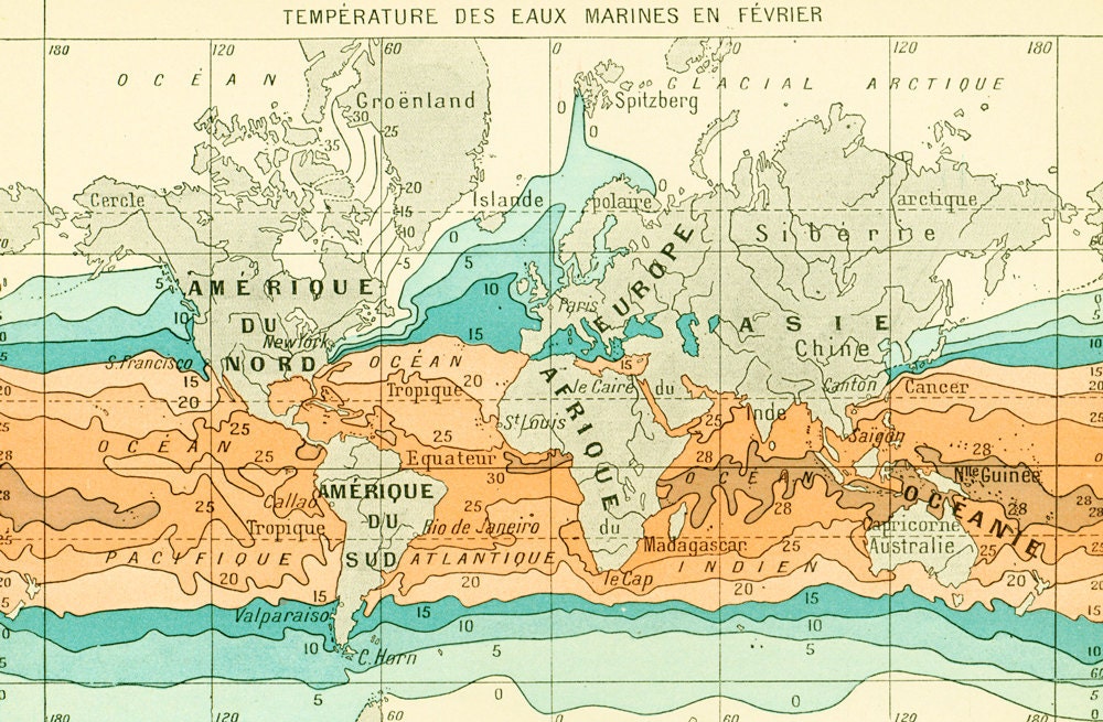 1897 Antique Weather Map Temperature Climate Change Larousse - Etsy
