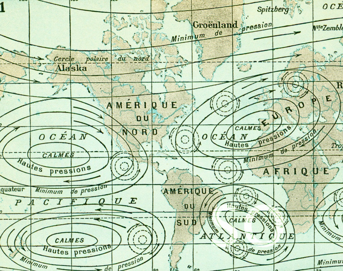 1897 Air Currents Atmospheric Pressure Azores Chart World Meteorology ...
