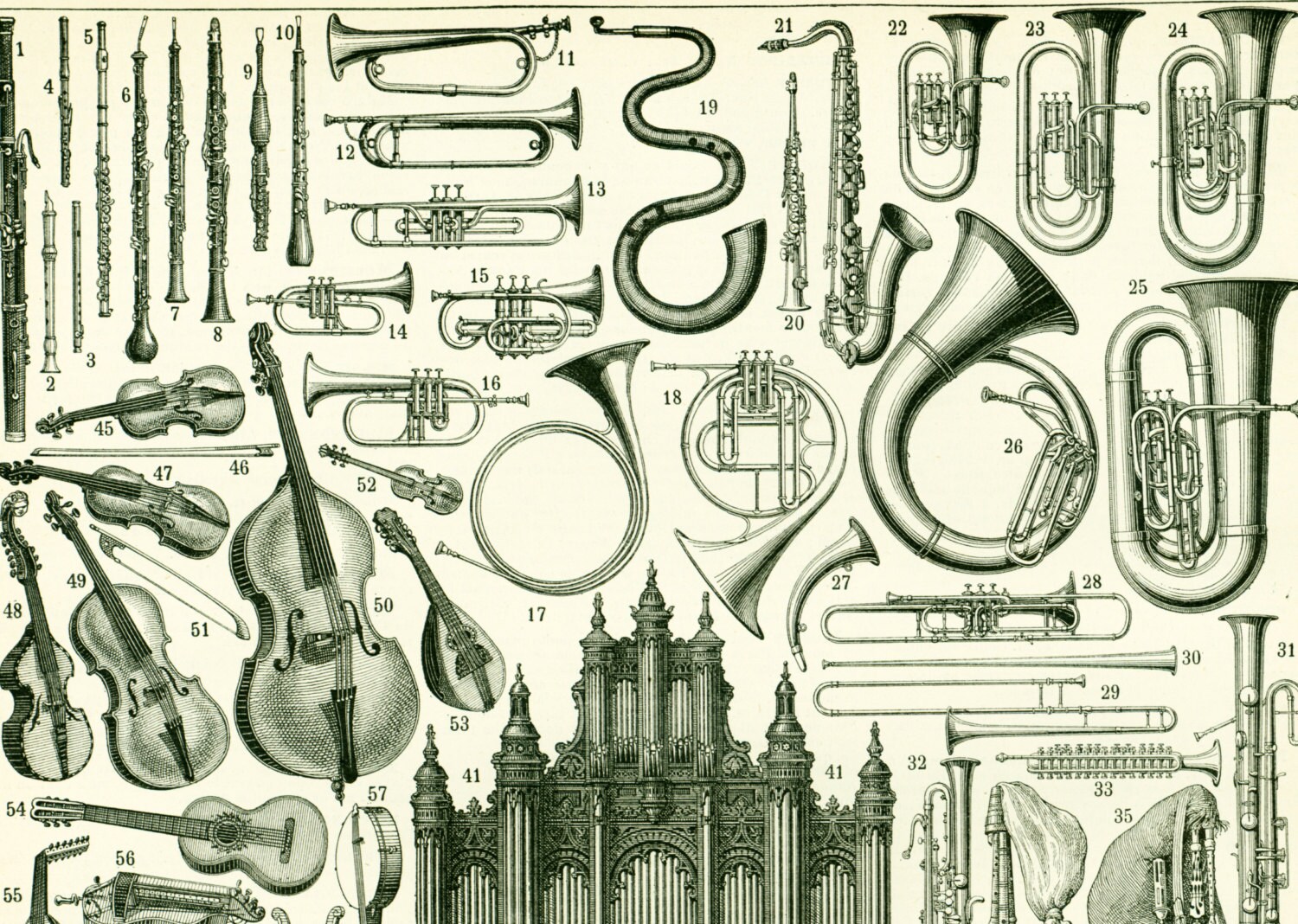 1897 Antique Musical Instruments Violin Guitar Piano Harp Flut - Etsy