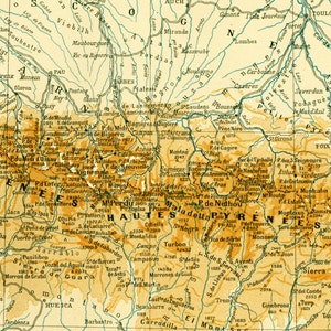 1897 Old Map of Pyrenees, Pyrenees Map Antique Print, Vintage Poster ...