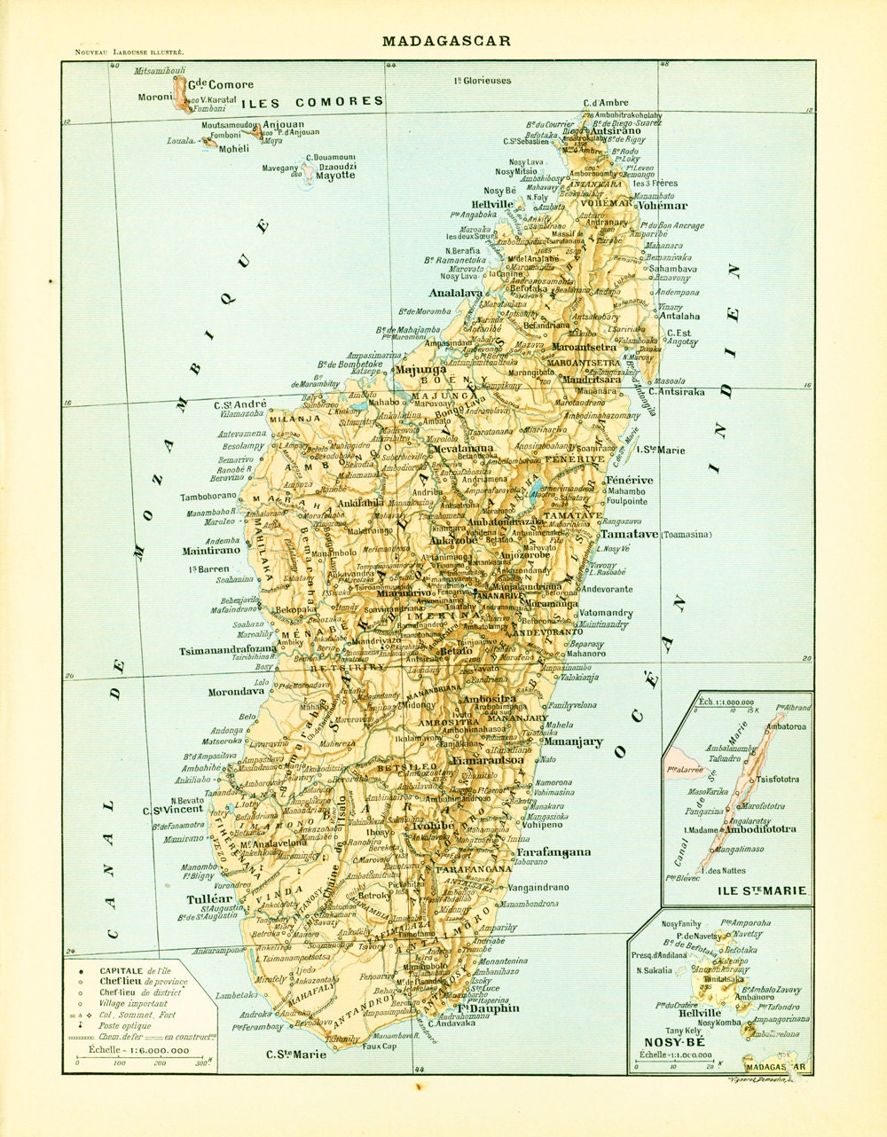 1897 Map of Madagascar, Africa Original Vintage Print, Antique Larousse ...