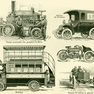 1897 Automobiles Vehicles Cars Antique Large Size Illustration Original ...