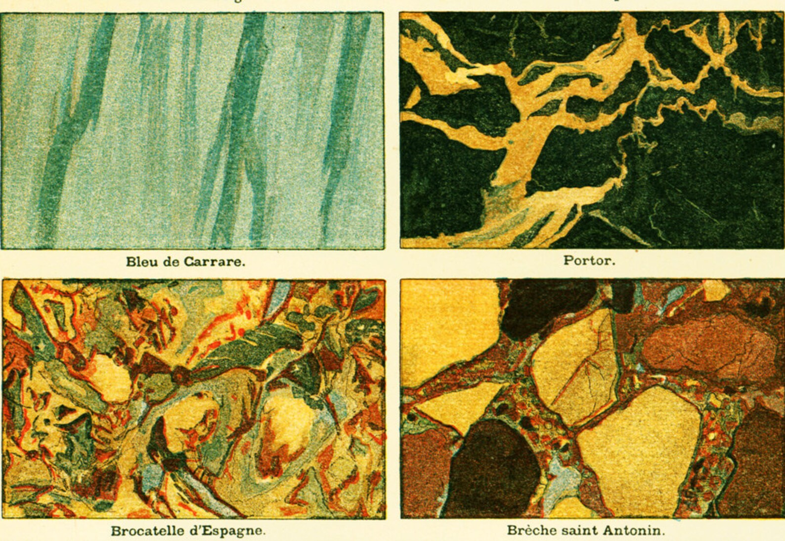 1897 Marbles Chart, Minerals, Gemstones, Antique Print, Larousse Large ...