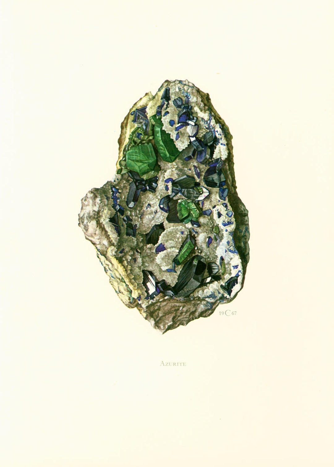1970 Vintage Azurite Print . Precious Stones Illustration. Rocks ...