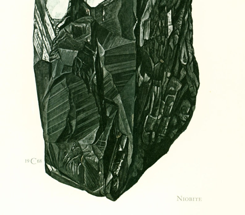 1970 Vintage Niobite Columbite Illustration. Antique Crystal | Etsy