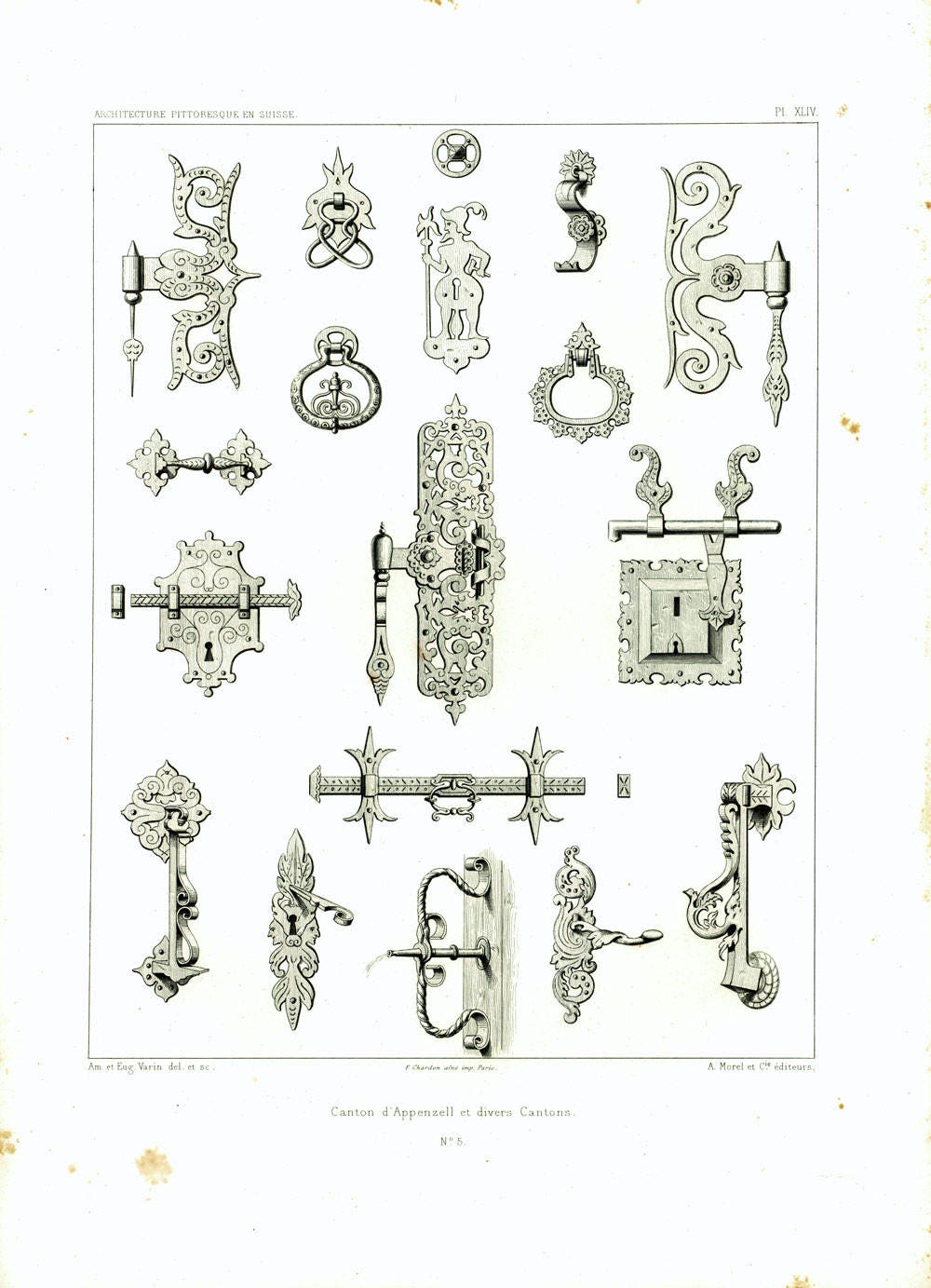1861 Antique Furniture Lock Key Engraving Swiss Chalet Style - Etsy