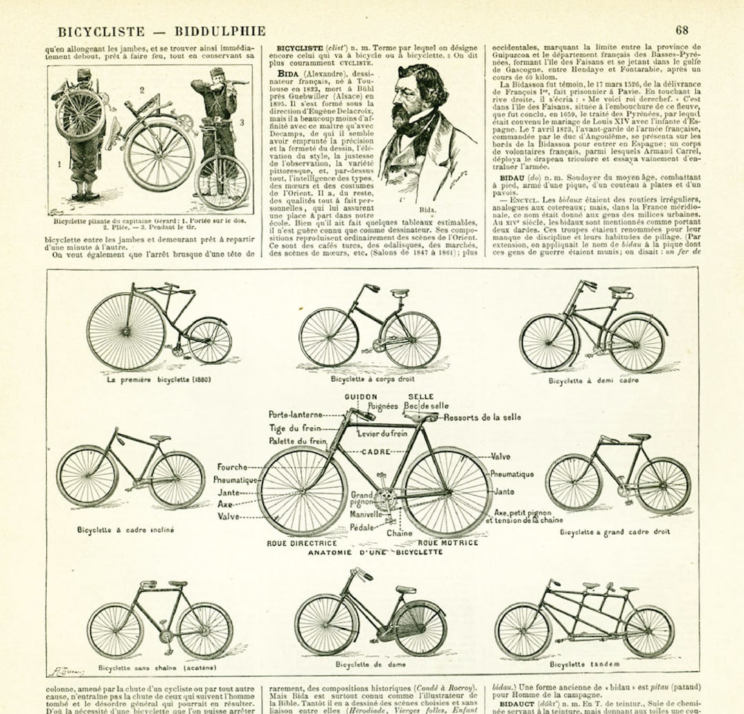 1897 Vintage Bike Print. Antique Cycle Illustration Original Larousse ...