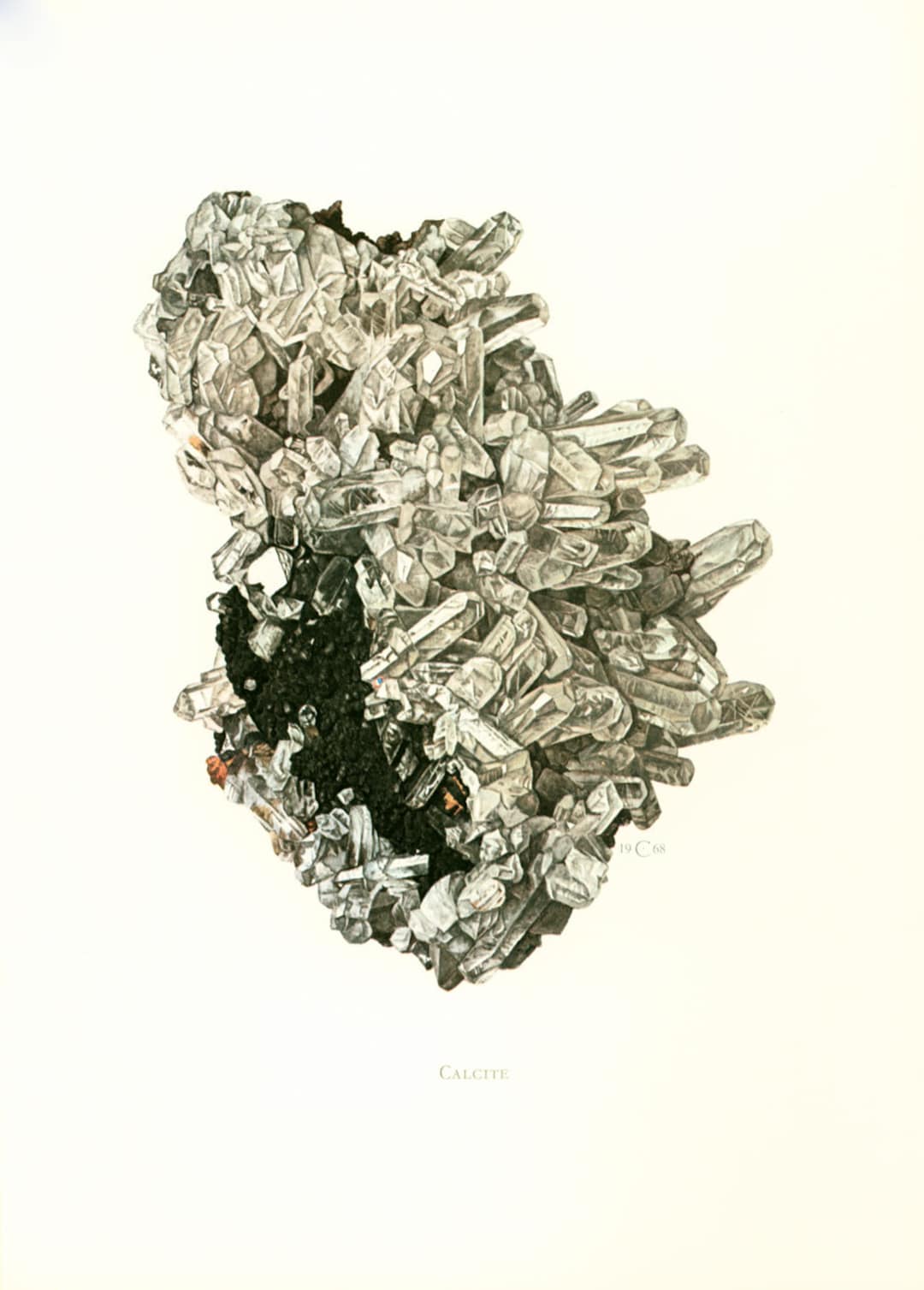 1970 Vintage Calcite Illustration. Antique Earth Science. Rocks ...