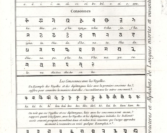 1783 Sanskrit Script Alphabets Language Antique Print From 18th Century ... 1783 Sanskrit Script Alphabets Language Antique Print From 18th Century ...