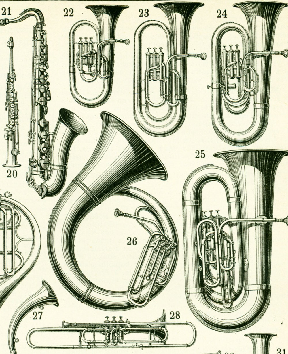 1897 Antique Musical Instruments Violin Guitar Piano Harp Flut - Etsy