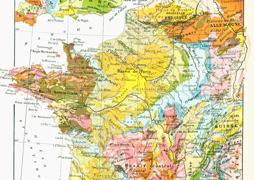 1933 Antique Geological Map of France. Encyclopedia Larousse. Home ...