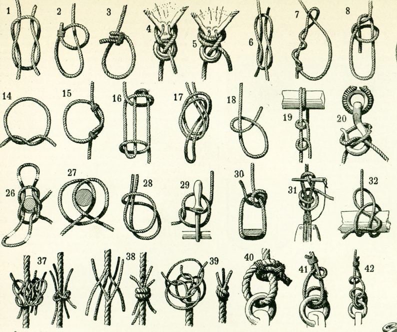 1897 Antique Knot Chart. Knot tying. Fishing Knot. Original | Etsy