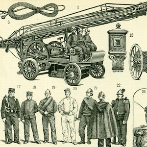 1897 Firemen Antique Print, Fire Engine, Fire House, Historical Print ...