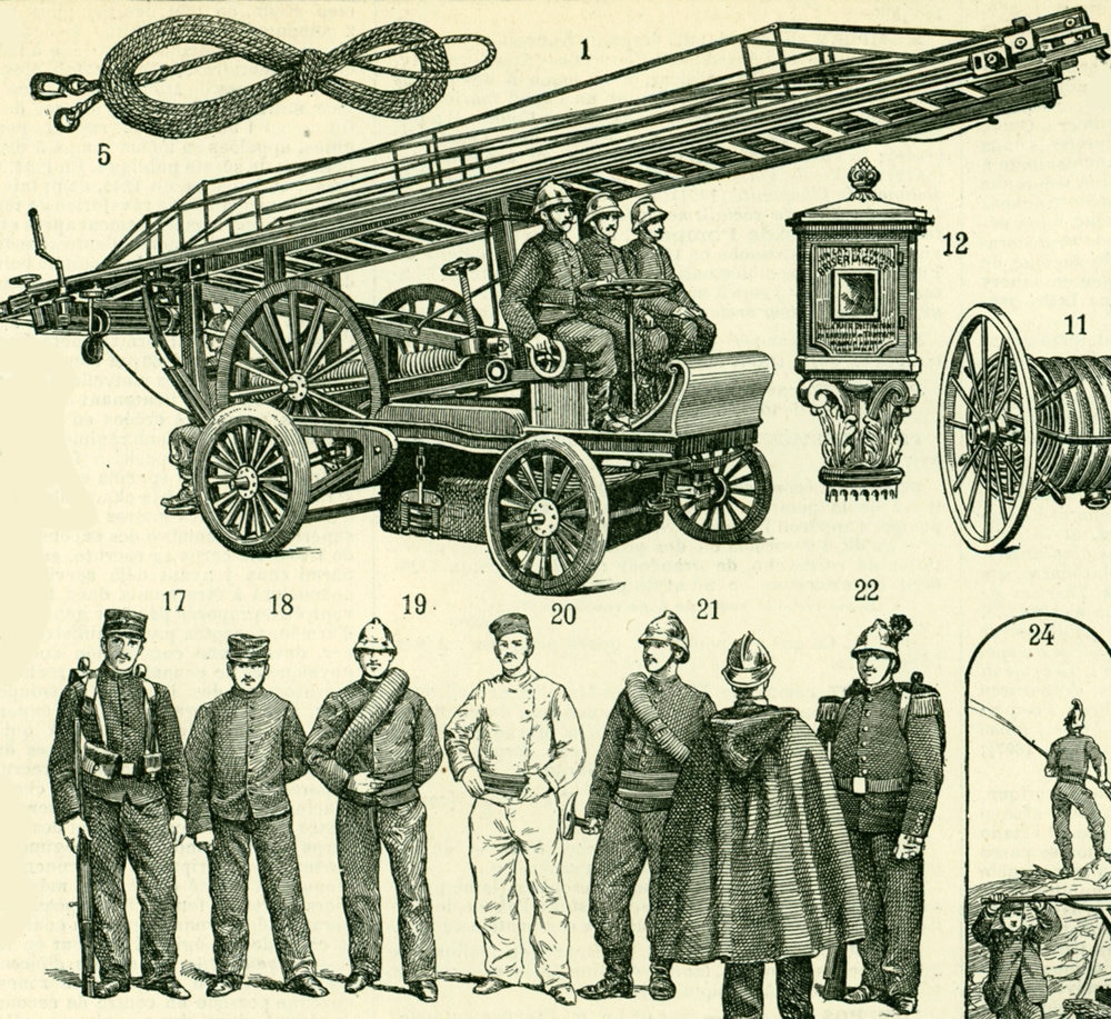 1897 Firemen Antique Print Fire Engine Fire House | Etsy