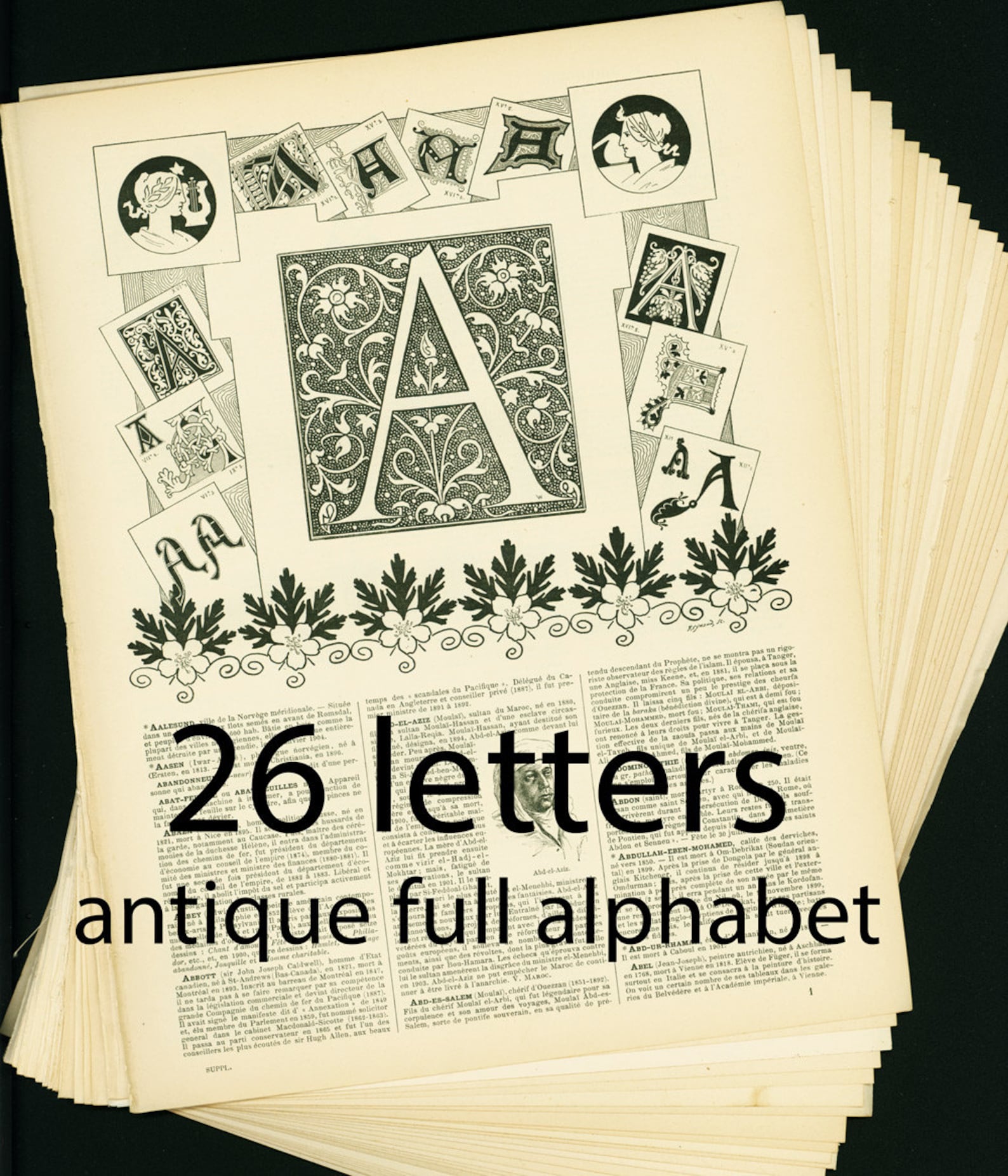 1897 Alphabet complet 26 Lettres. Ancienne Police de caractère ...