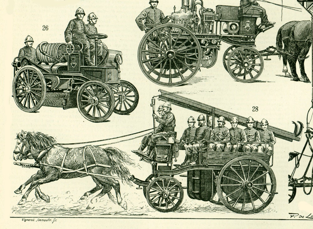 1897 Firemen Antique Print Fire Engine Fire House | Etsy