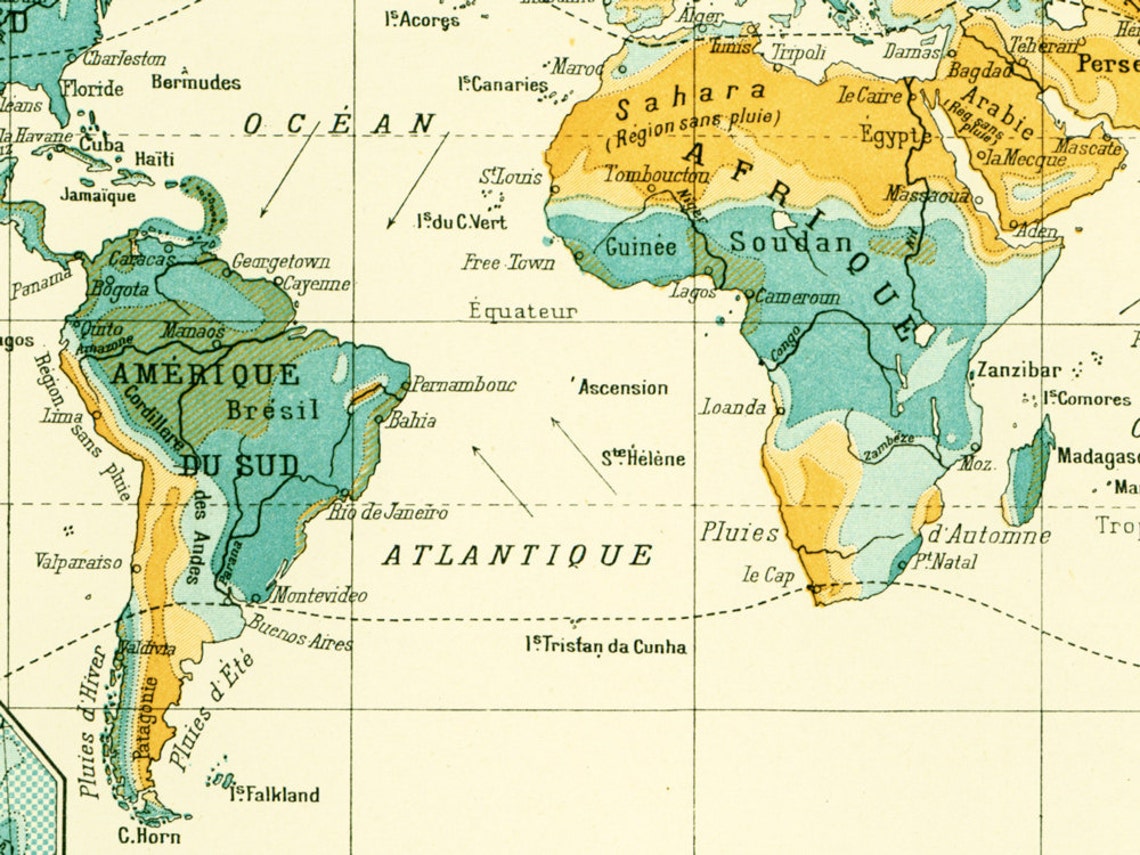 1897 Antique Climate Map. Rainfall in the World. Larousse - Etsy