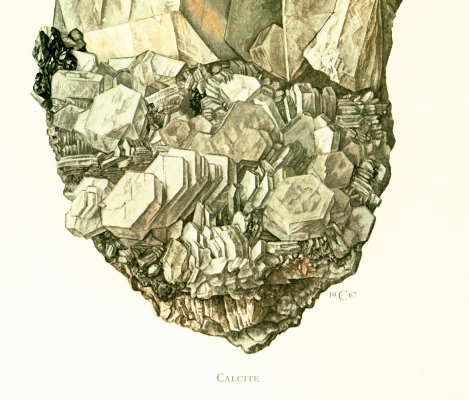 1970 Illustration Calcite. Planche Originale Pierres Mineraux Roches ...