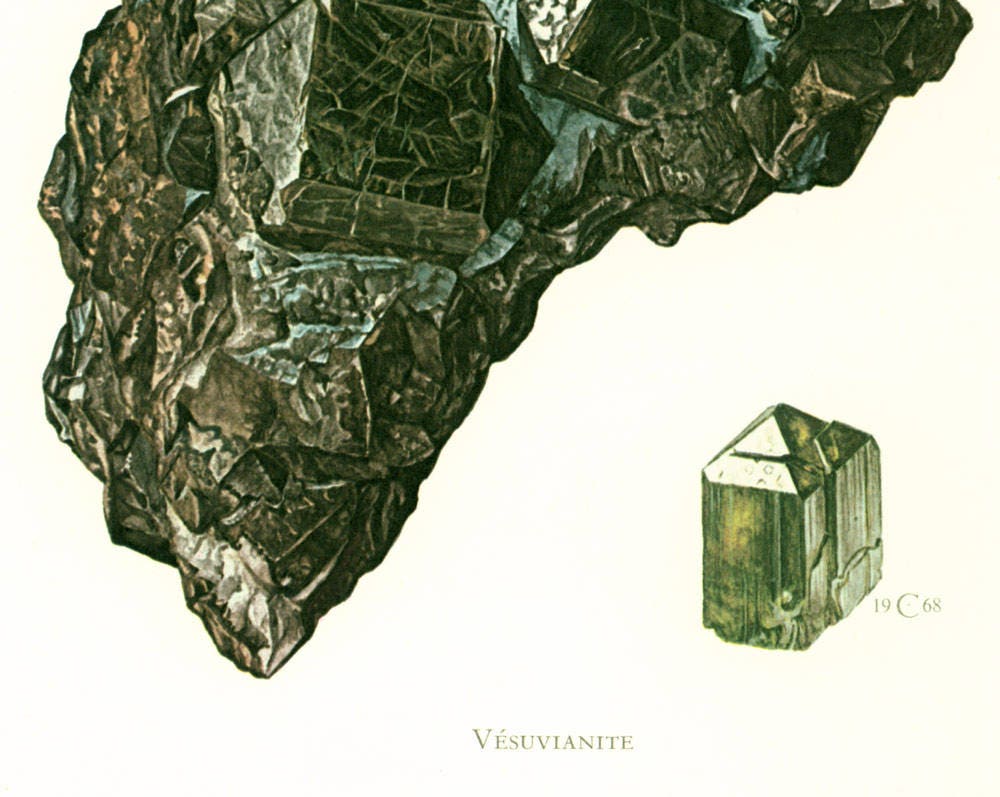 1970 Vintage Vesuvianite Illustration. Lustrous Gem. Gemstone | Etsy