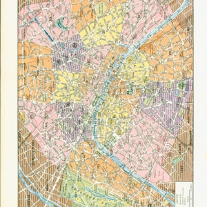 1933 Antique Paris Map, Districts of Paris, Souvenir of France ...