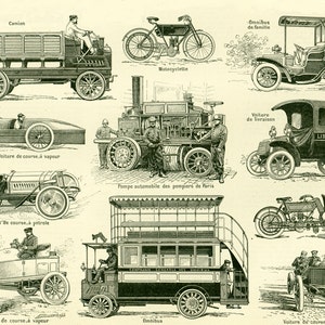 1897 Automobiles Vehicles Cars Antique Large Size Illustration Original ...