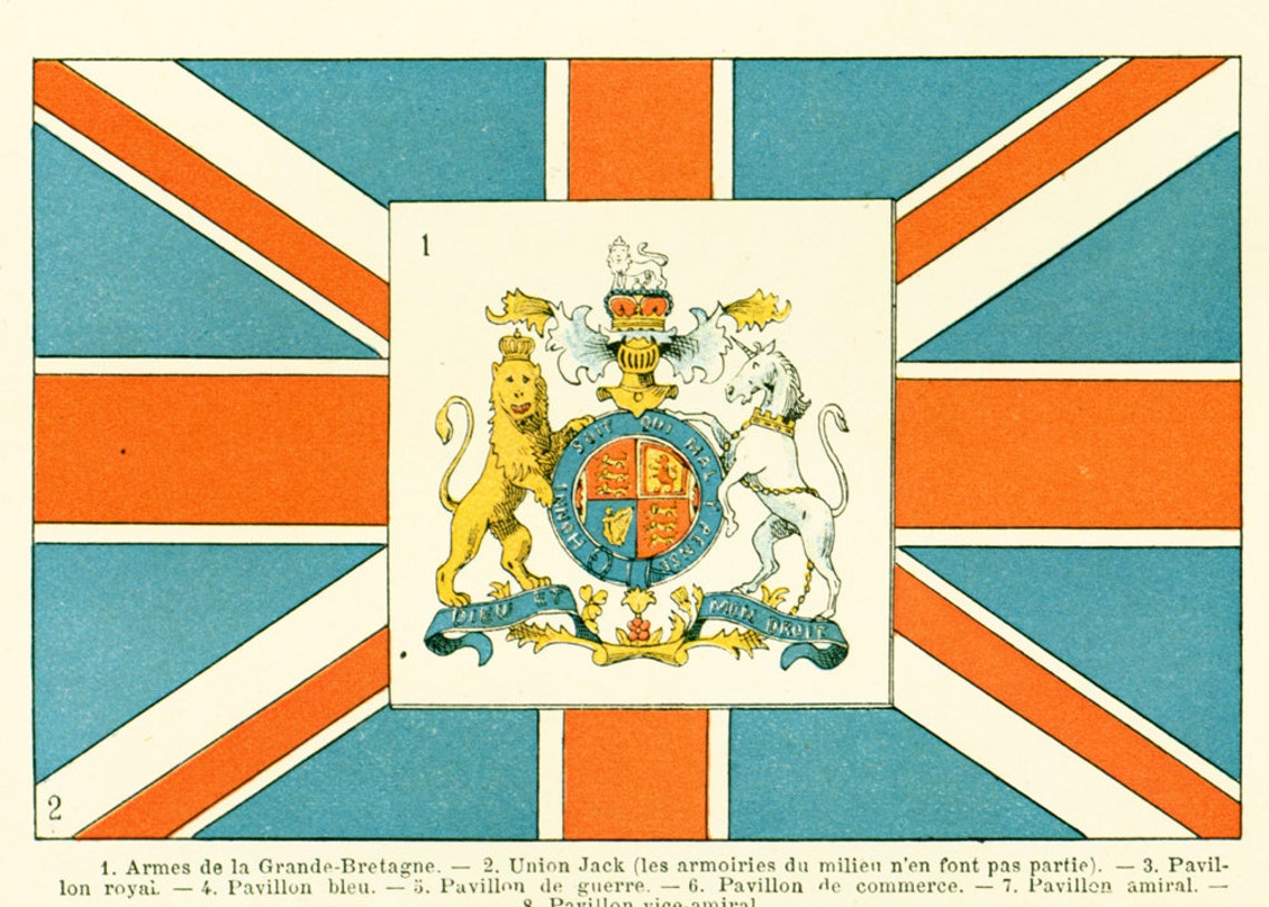 1897 Flags Uniforms GREAT BRITAIN Antique Print Larousse Large - Etsy