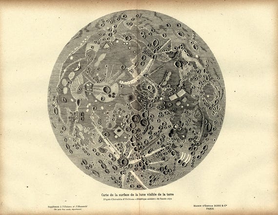 1908 Map of the Moon. Antique Moon Map. Astronomy. - Etsy