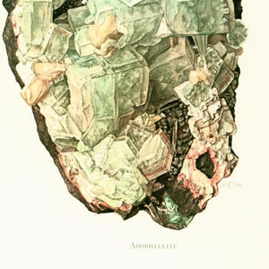 1970 Apophyllite on Basalt Rock Matrix, Mint Green Blocky Crystals ...