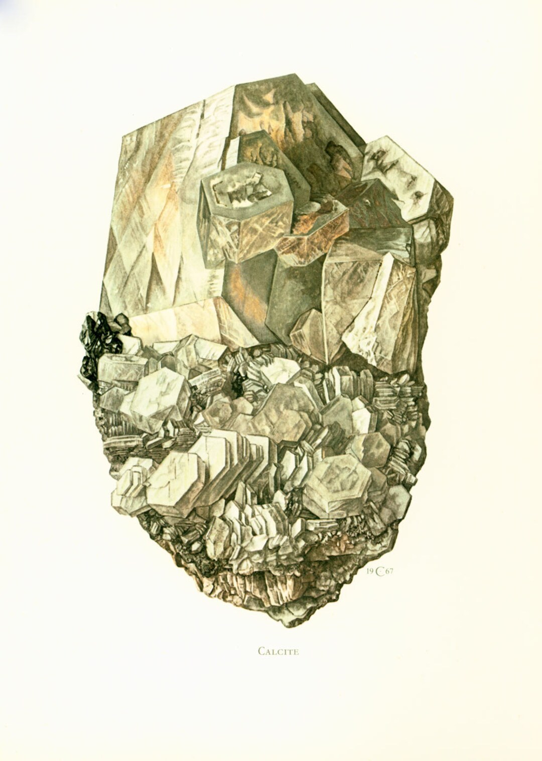 1970 Vintage Calcite Illustration. Antique Earth Science. Rocks ...