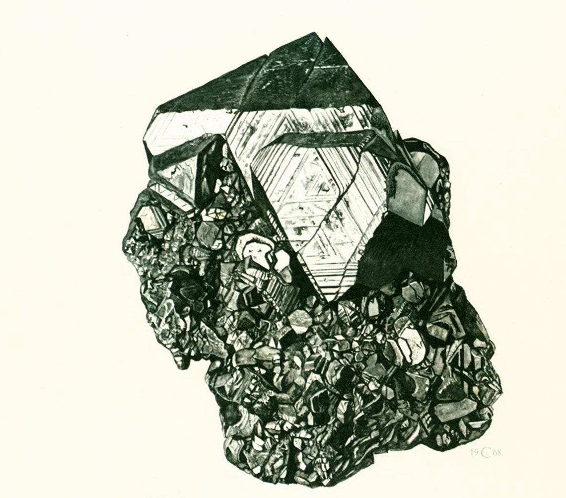 1970 Vintage Hematite Illustration. Antique Crystal Prints. Rocks ...