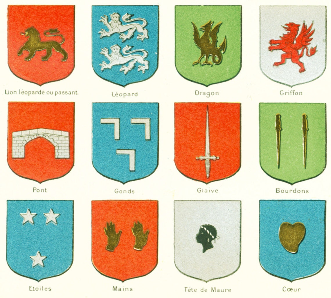1897 Blasons Figures Heraldiques Planche Originale | Etsy