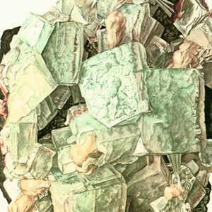 1970 Apophyllite on Basalt Rock Matrix, Mint Green Blocky Crystals ...