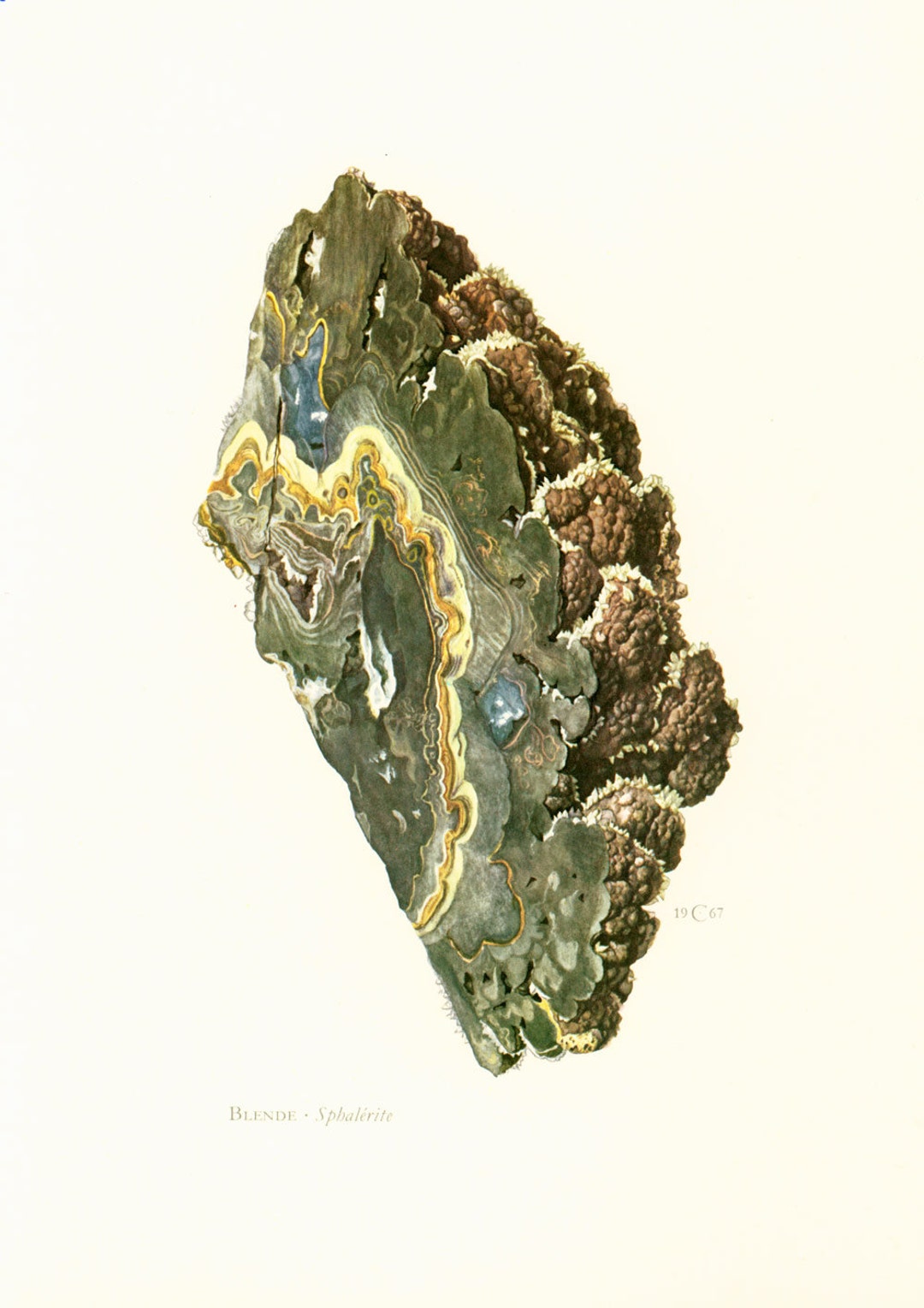 1970 Vintage Sphalerite Illustration. Antique Crystal Prints. Gemstone ...