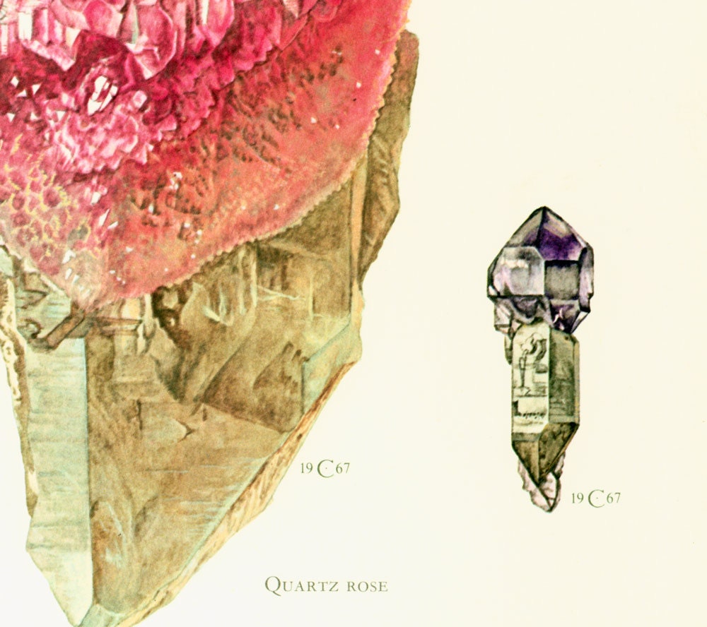 1970 Rose Pink Quartz Crystal Print. Vintage geology | Etsy