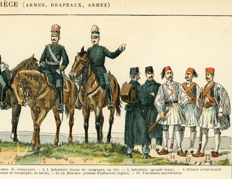 1897 Greek Antique Uniforms and Flags Greece Military Forces Greek Army ...