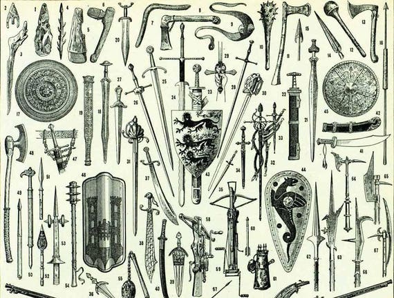 1933 Antique Weapons Print. Sword Gun Lance Pike Crossbow | Etsy