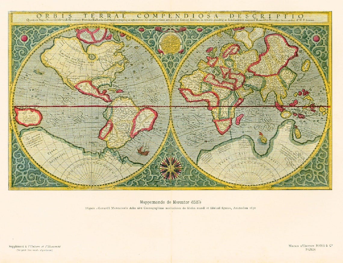 1908 Mercator Cylindrical Projection for Navigation, Antique Map Print ...