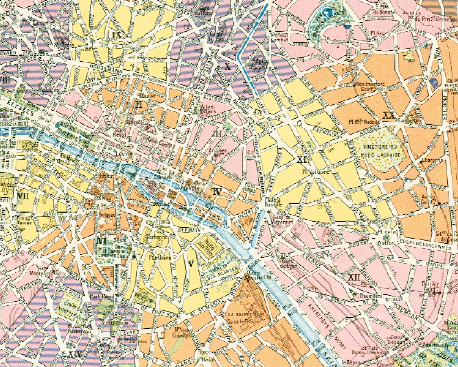 1933 Antique Paris Map, Districts of Paris, Souvenir of France ...