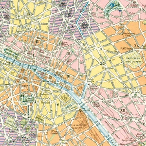 1933 Antique Paris Map, Districts of Paris, Souvenir of France ...