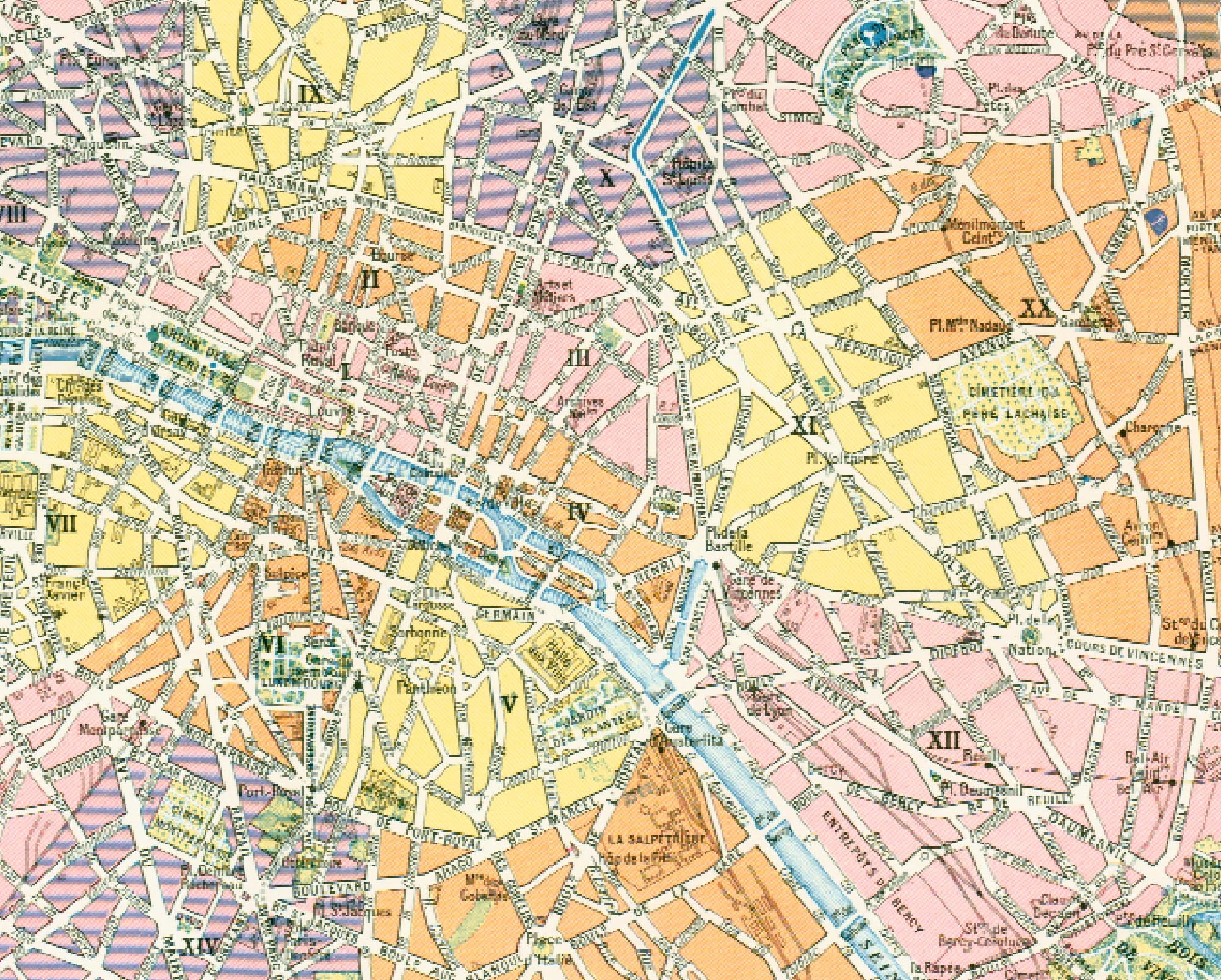 1933 Antique Paris Map, Districts of Paris, Souvenir of France ...